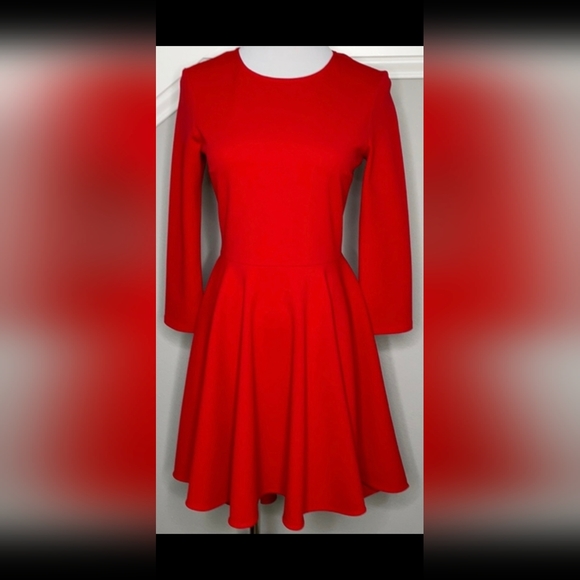 Express | Dresses | Express Red 34 Sleeve High Low Fit Flare Dress ...